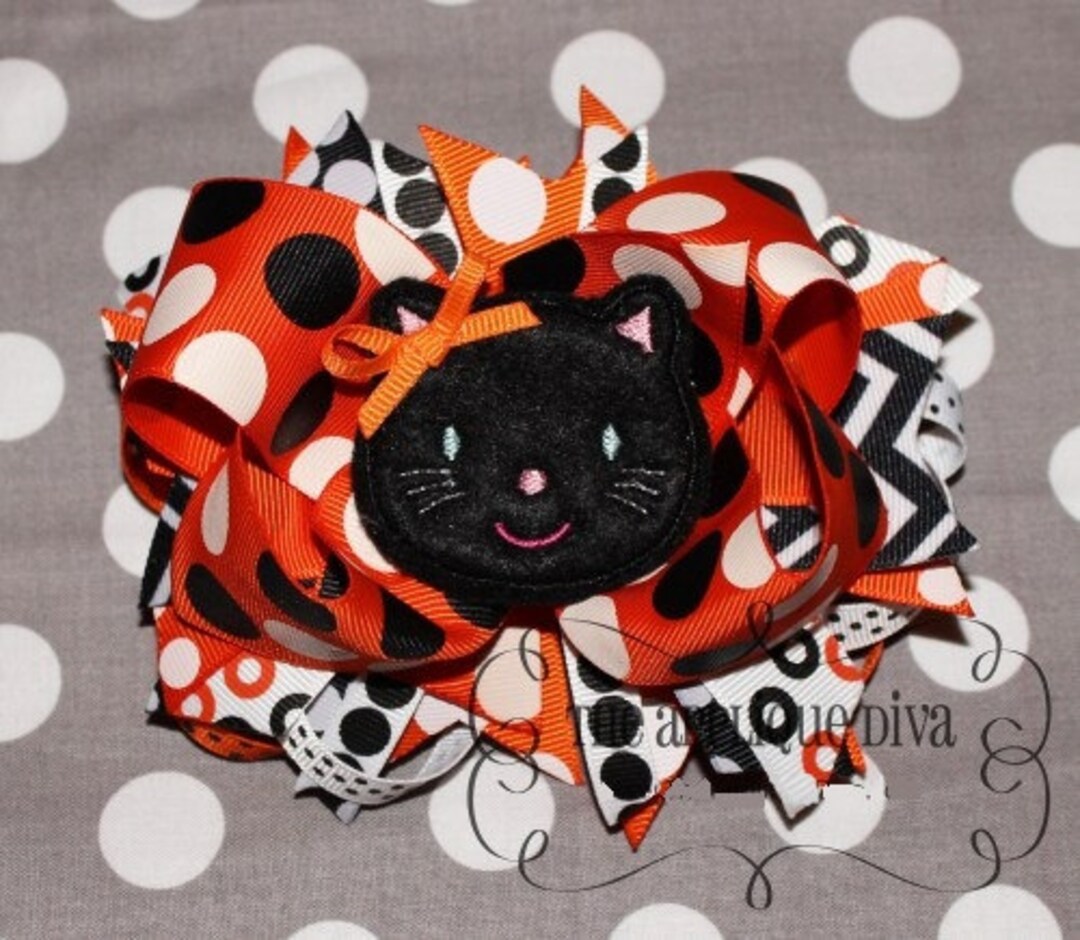 Halloween Cat Hair Bow Center Digital Embroidery Machine Applique ...