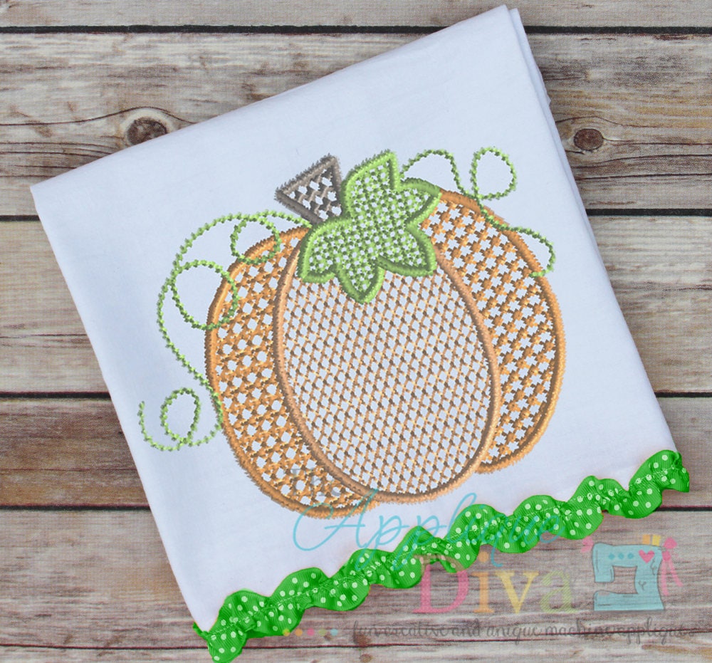 Vintage Stitch Fill Fall Pumpkin Digital Machine Embroidery | Etsy
