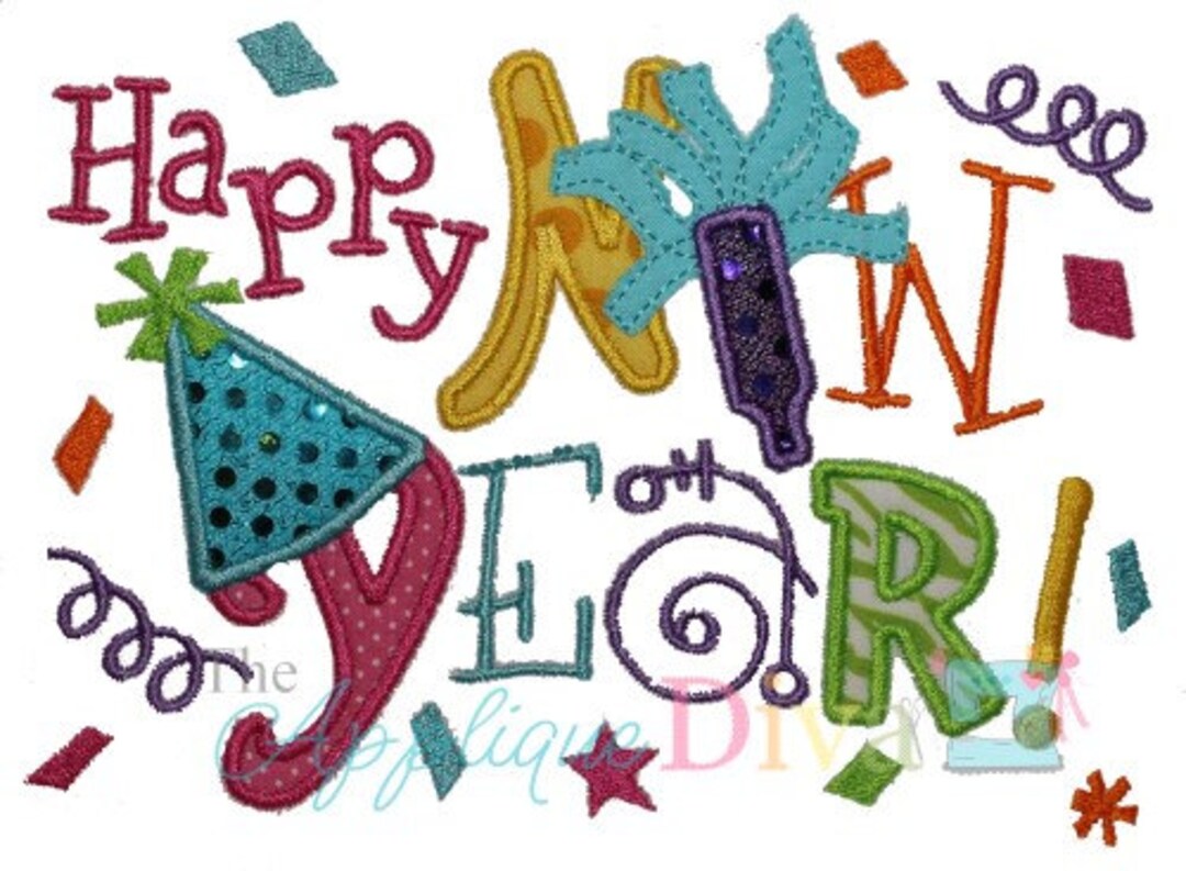 Happy New Year Digital Embroidery Design Machine Applique - Etsy