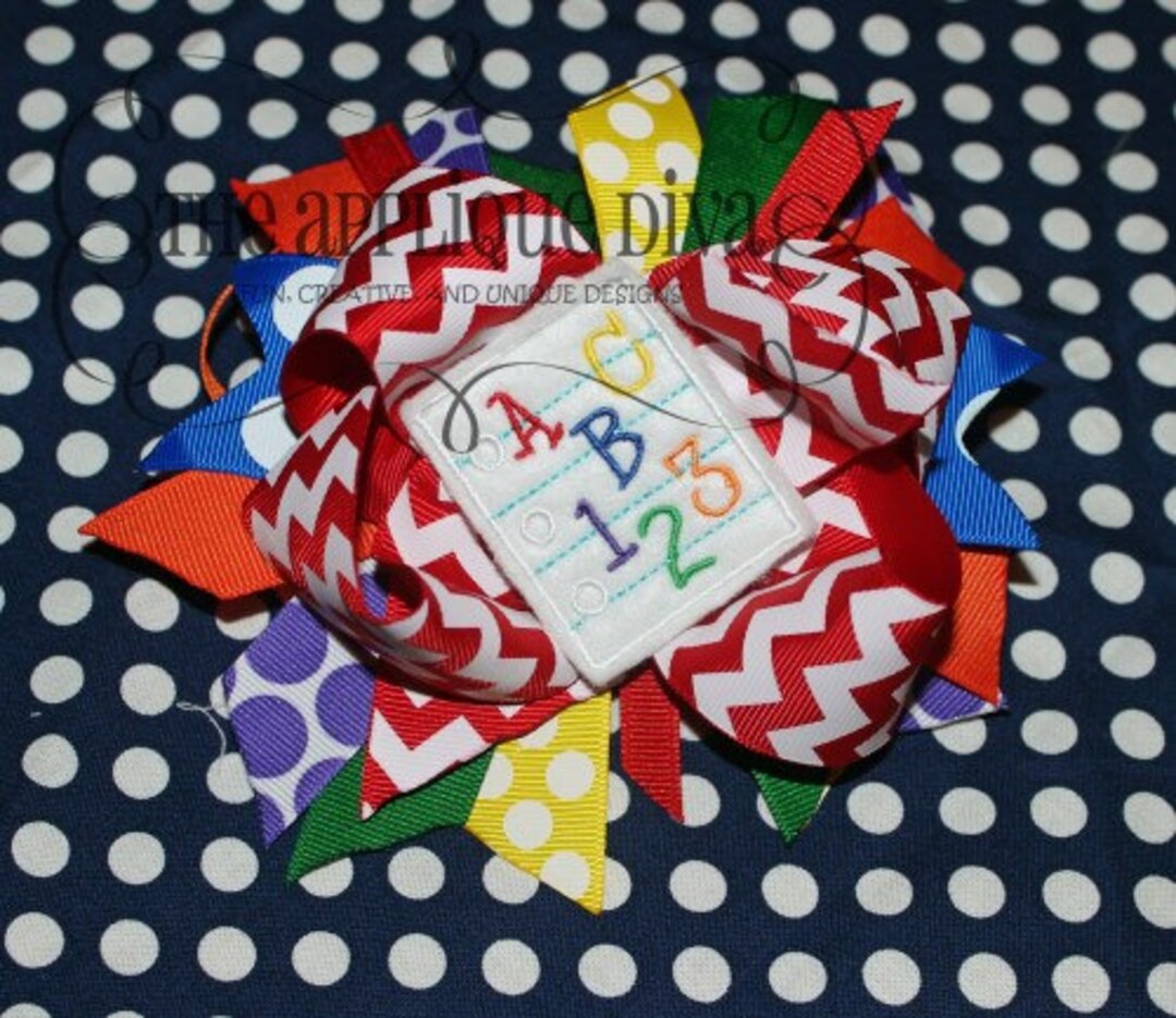 Back to School ABC 123 Frame Digital Bow Center Embroidery Design ...
