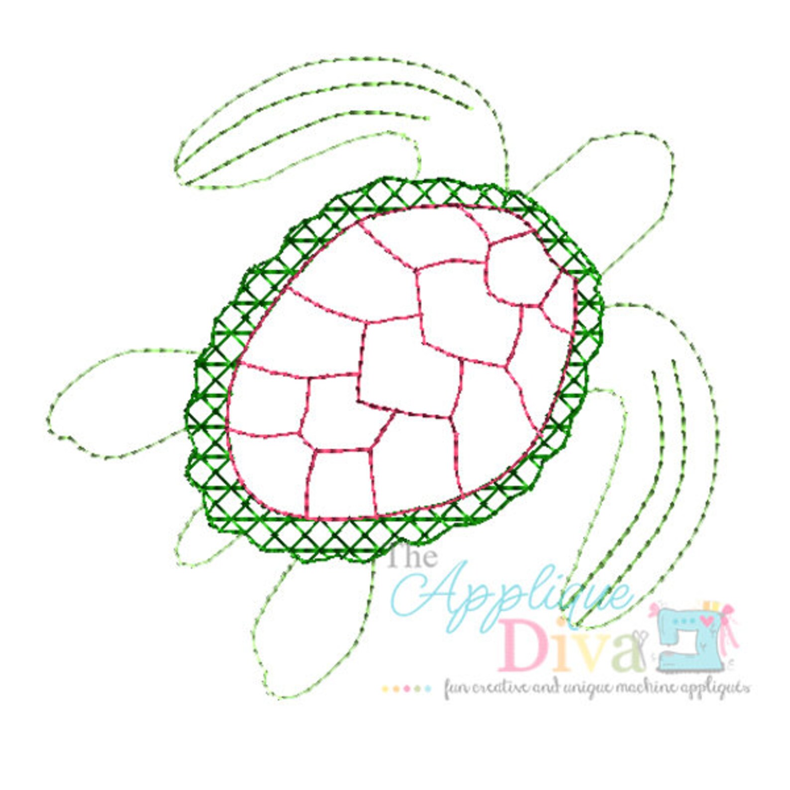 Vintage Stitch Sketch Summer Sea Turtle Digital Machine Embroidery ...