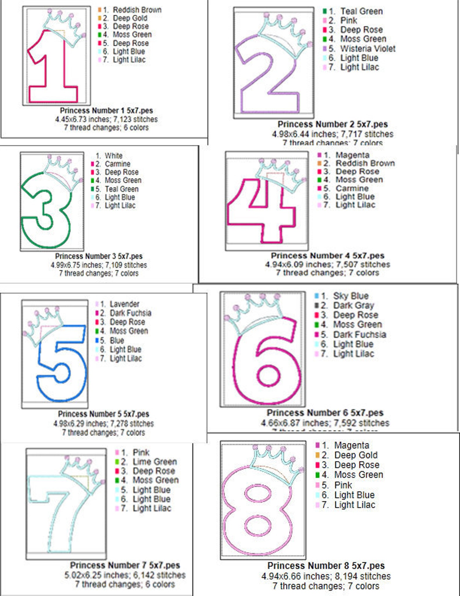 Princess Numbers 1 to 9 Embroidery Design Machine Applique Set - Etsy