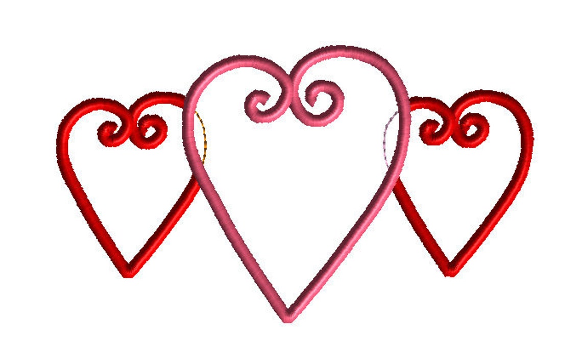 Valentine's Day Three Hearts Embroidery Design Machine Applique - Etsy