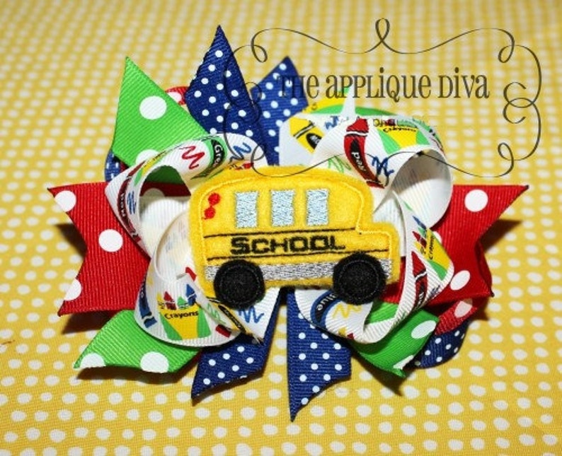 School Bus Hair Bow Center Embroidery Design Machine Applique - Etsy