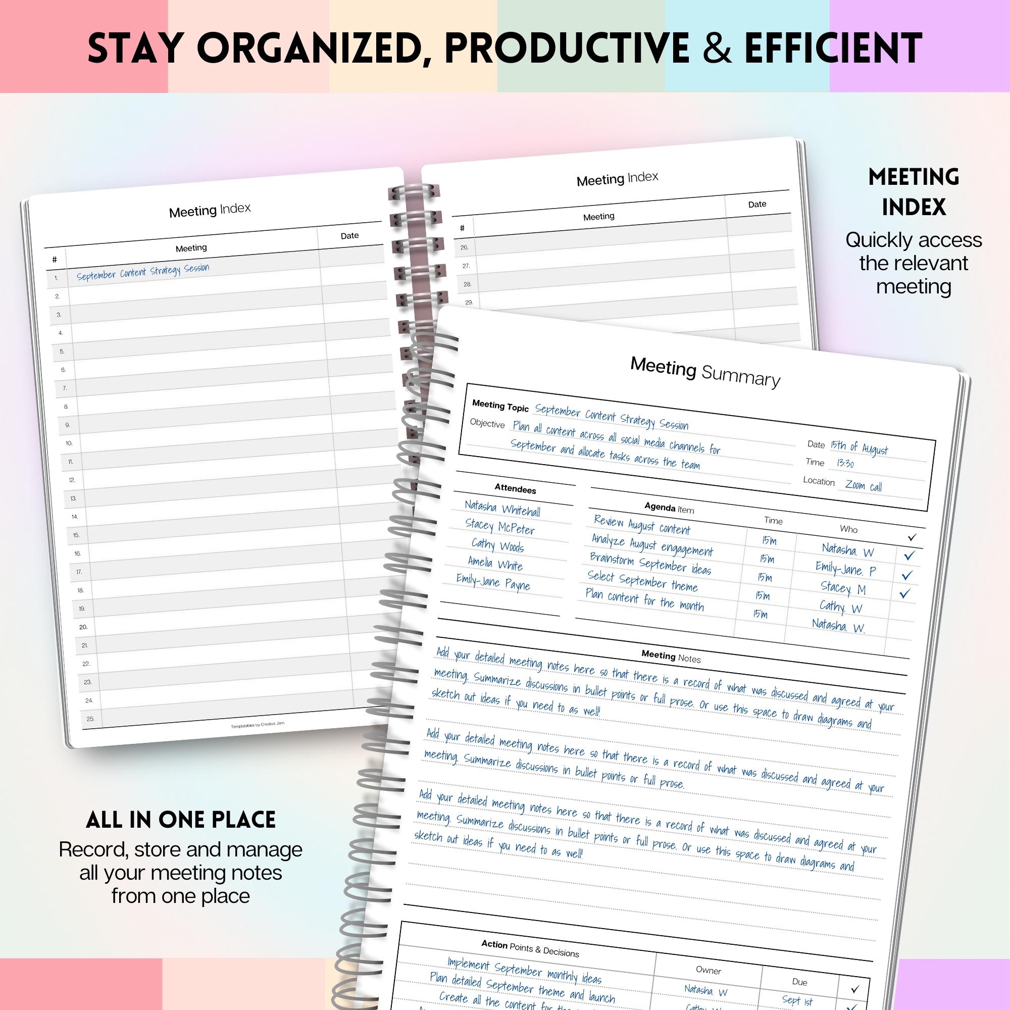 Meeting Minutes Notebook, Professional Note Taking | Plan, Record and ...