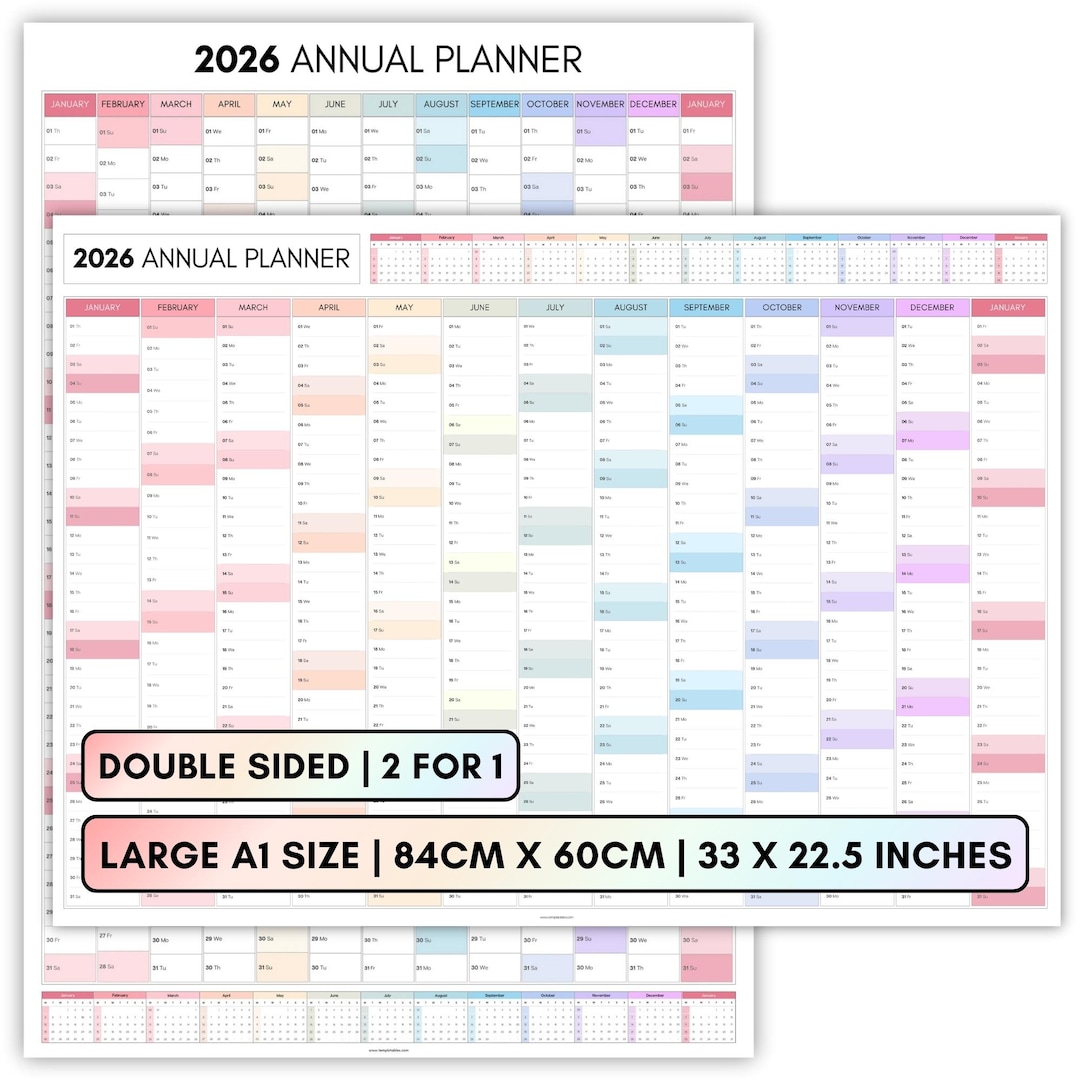2026 Monthly Wall Planner, Large A1 (84cm X 60cm), DOUBLE SIDED PRINT ...