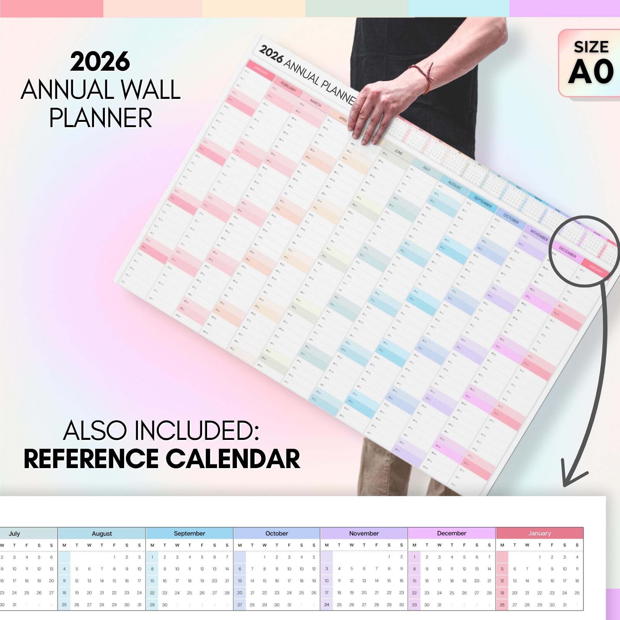 2026 Monthly Wall Planner, GIANT A0 Size Calendar With Colorful Double ...