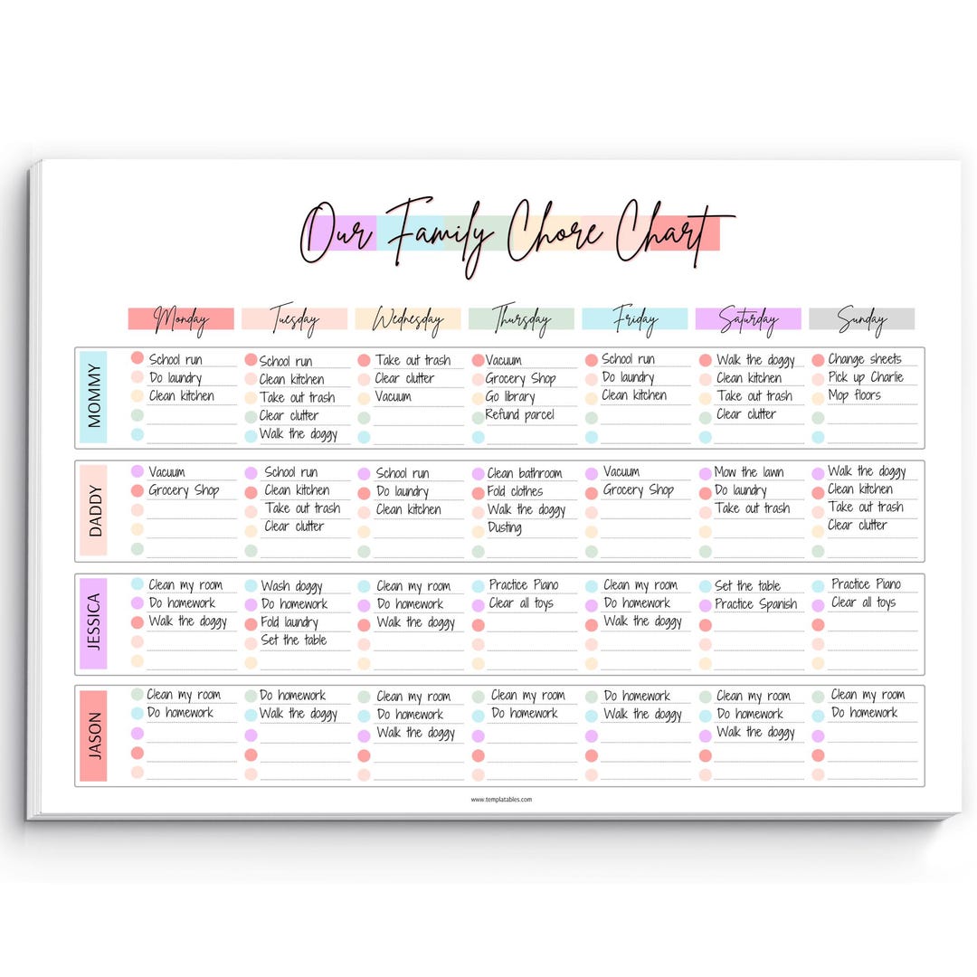 Family Chore Chart Notepad, Family Planner, Calendar, Household Command ...