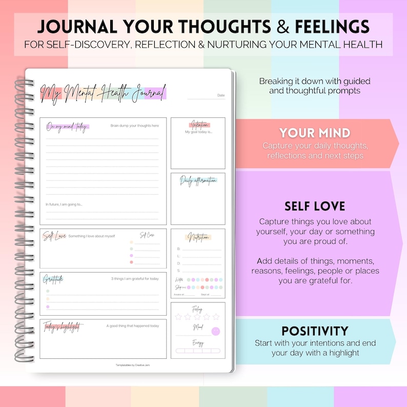 Mental Health Journal | Daily Gratitude, Self Care Planner, Therapy ...