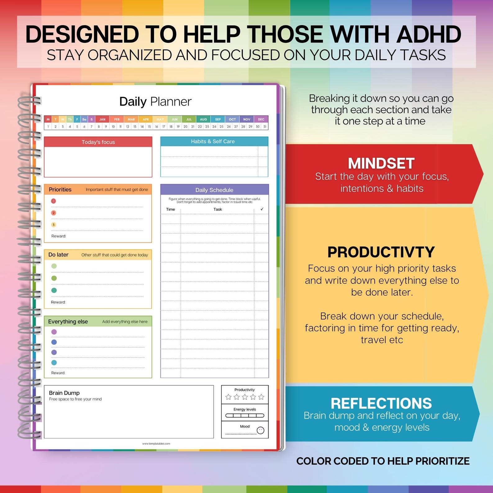 ADHD Daily Planner for Neurodivergent Adults - Productivity Planner ...