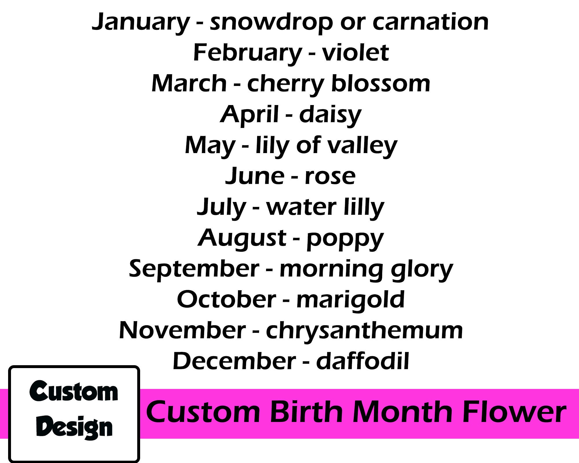 Birth Month Flower Name Stem Custom Design Svg Png Jpg Digital Tattoo ...