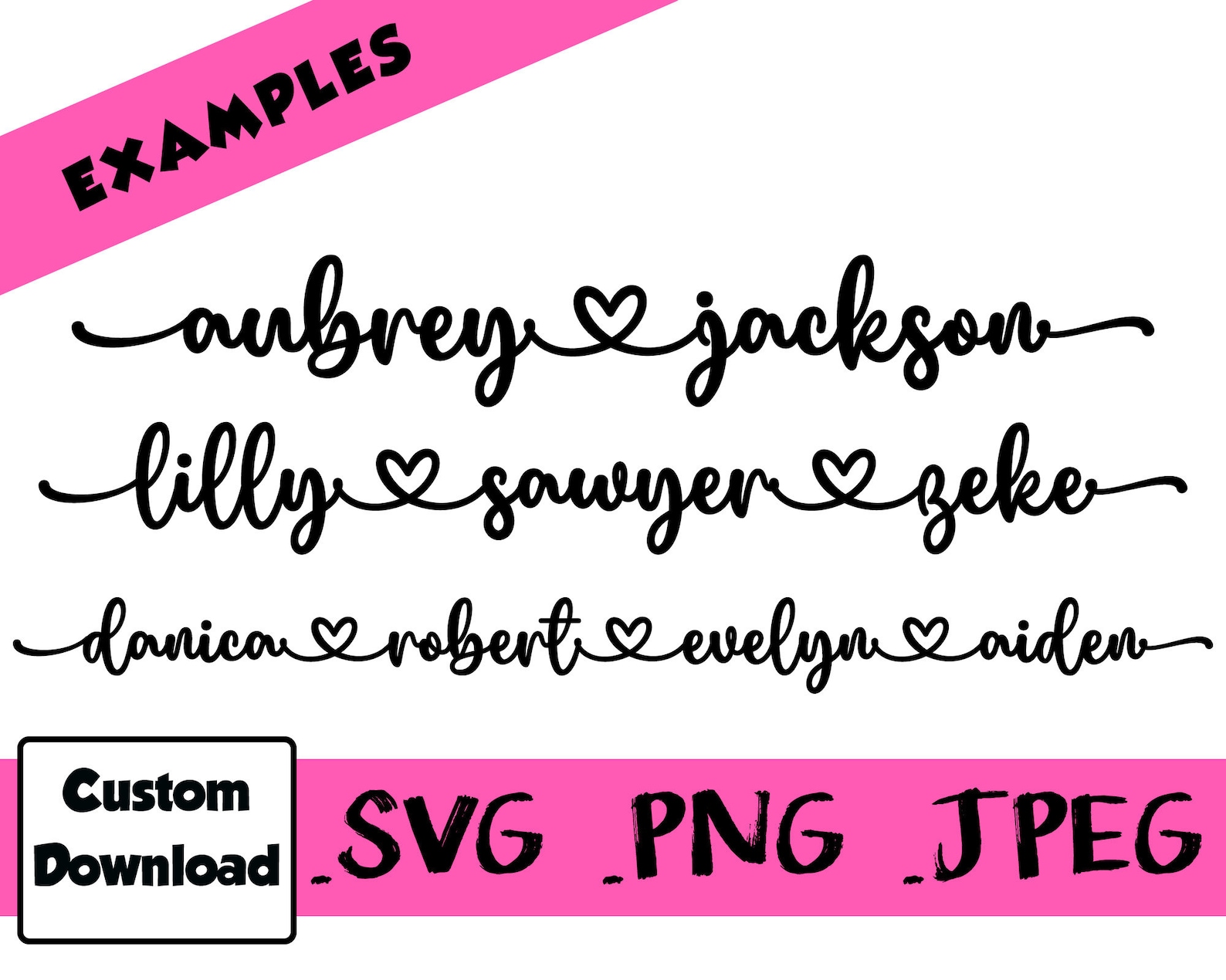 Custom Connected Heart Names Font Digital File Download New Design - Etsy