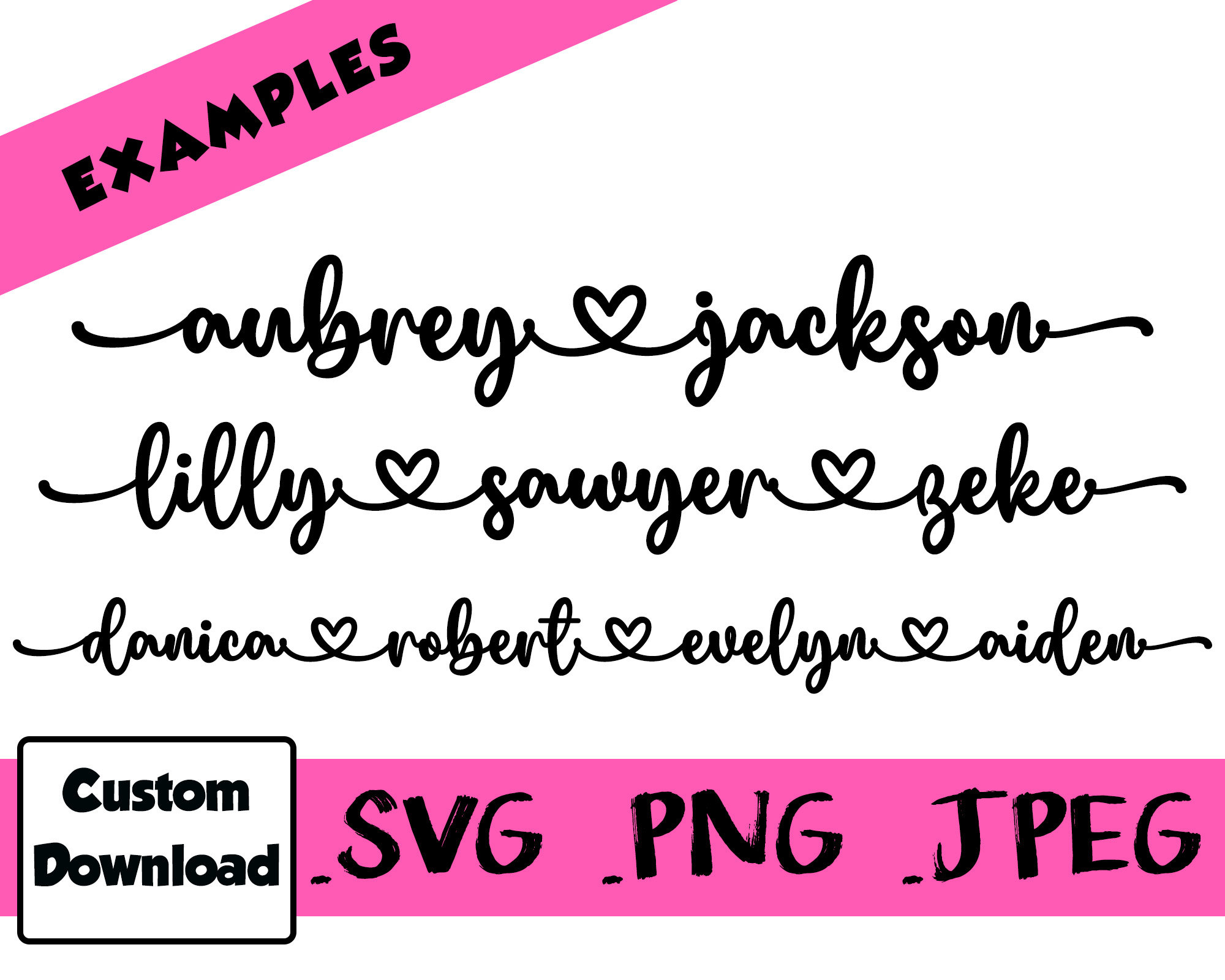 Custom Connected Heart Names Font Digital File Download New Design - Etsy