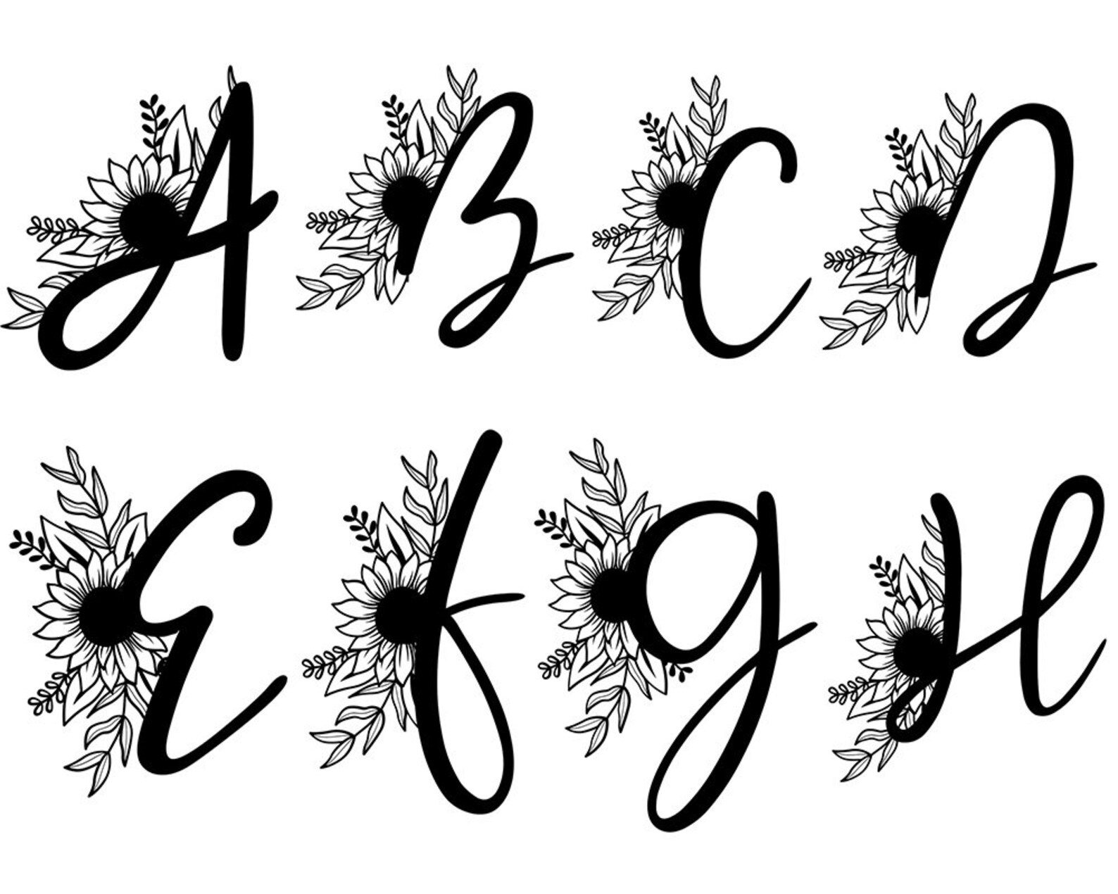 Flower Alphabet Monogram Digital Download SVG JPEG PNG Floral Sunflower ...