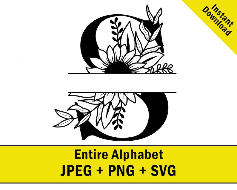 Flower Split Monogram Alphabet Digital Download SVG JPEG PNG - Etsy