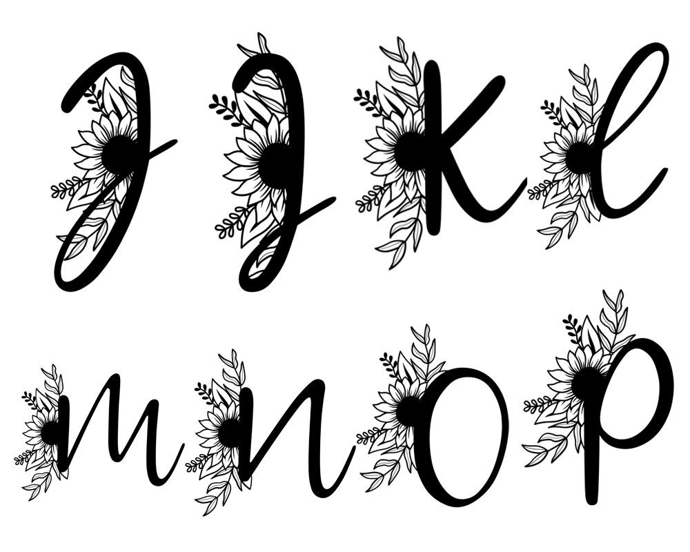 Flower Alphabet Monogram Digital Download SVG JPEG PNG Floral Sunflower ...