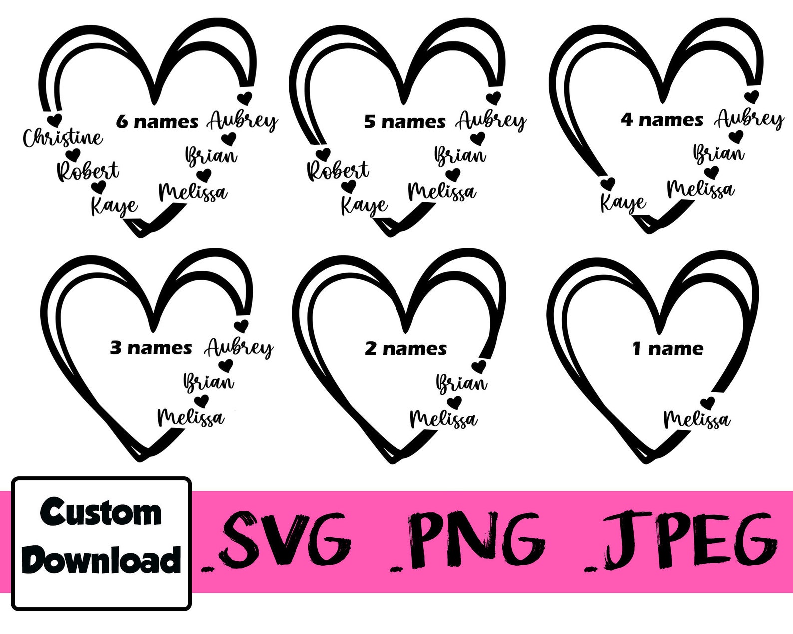 Custom Grandma Heart Design Grandkid Names Heart Shape Digital File Svg ...