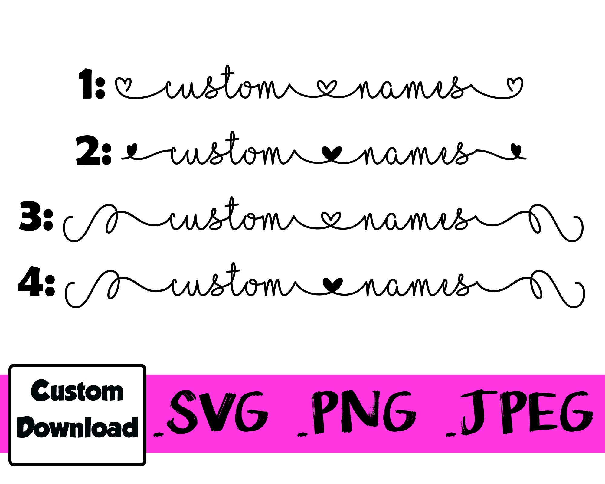 Custom Name With Connected Swirl Hearts Digital File SVG PNG JPEG Your ...