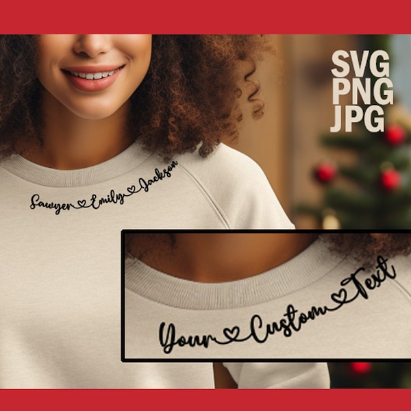Custom connected heart names neckline font digital file download svg ...
