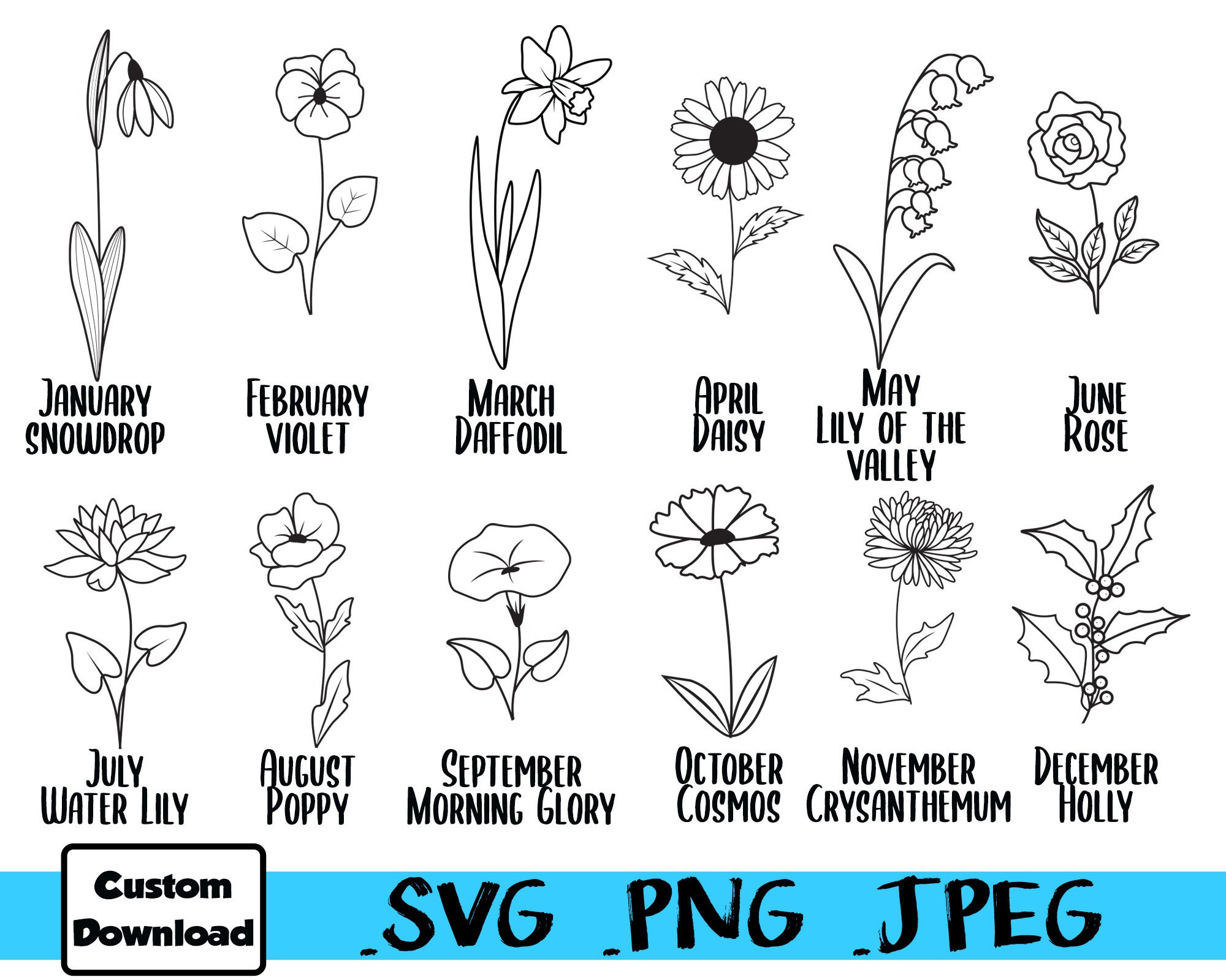 Custom Name Flower - Birth Month Flower With Cursive Handwritten Name ...