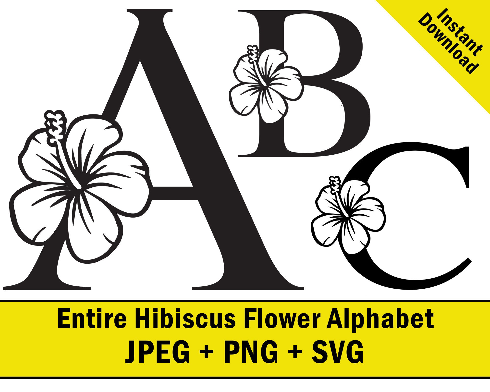Hawaiian Monogram Alphabet Digital Download SVG JPEG PNG Hibiscus ...