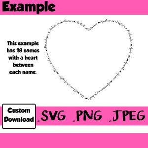 Custom Names in a Heart Shape Outline Words Quote Lyrics or Text ...