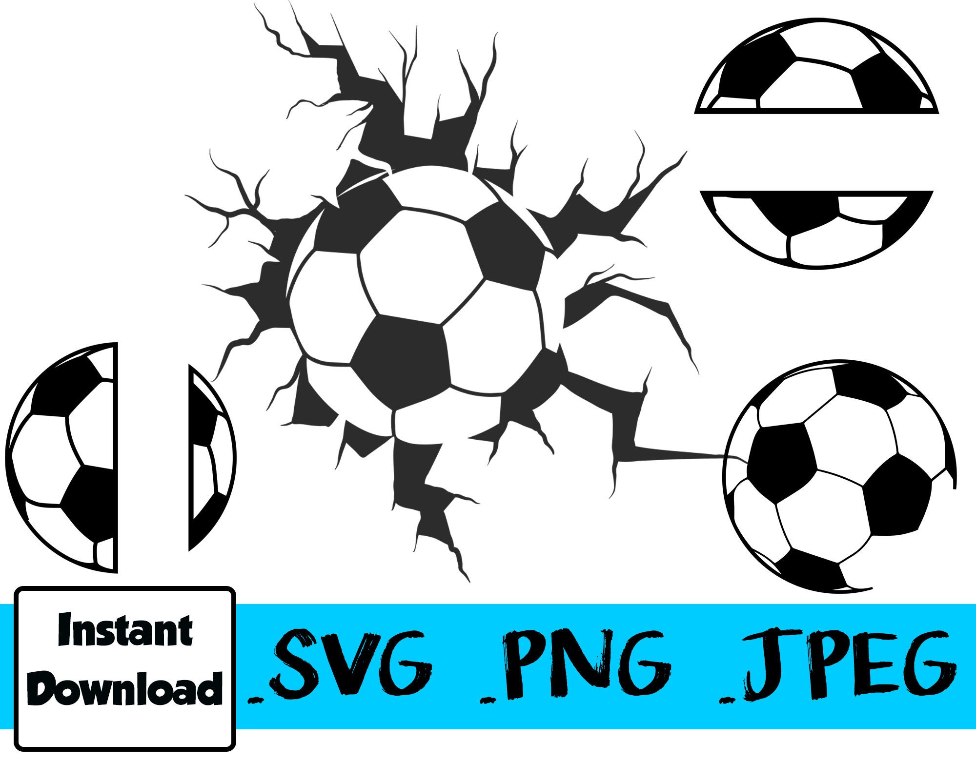 Soccer Ball Bundle Svg Png Cricut Digital Files Split Soccer Ball ...