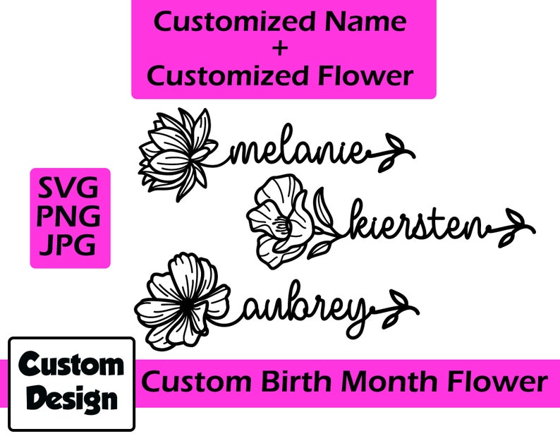 Birth Month Flower Name Stem Custom Design Svg Png Jpg Digital Tattoo ...