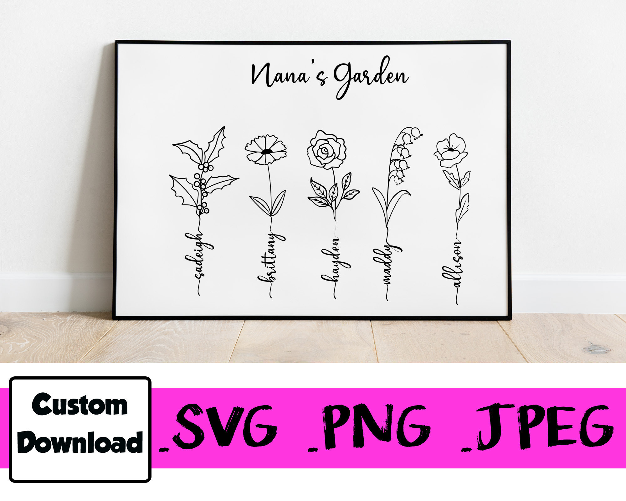 Custom Name Flowers Birth Month Flower With Cursive - Etsy