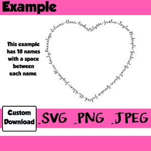 Custom Names in a Heart Shape Outline Words Quote Lyrics or Text ...