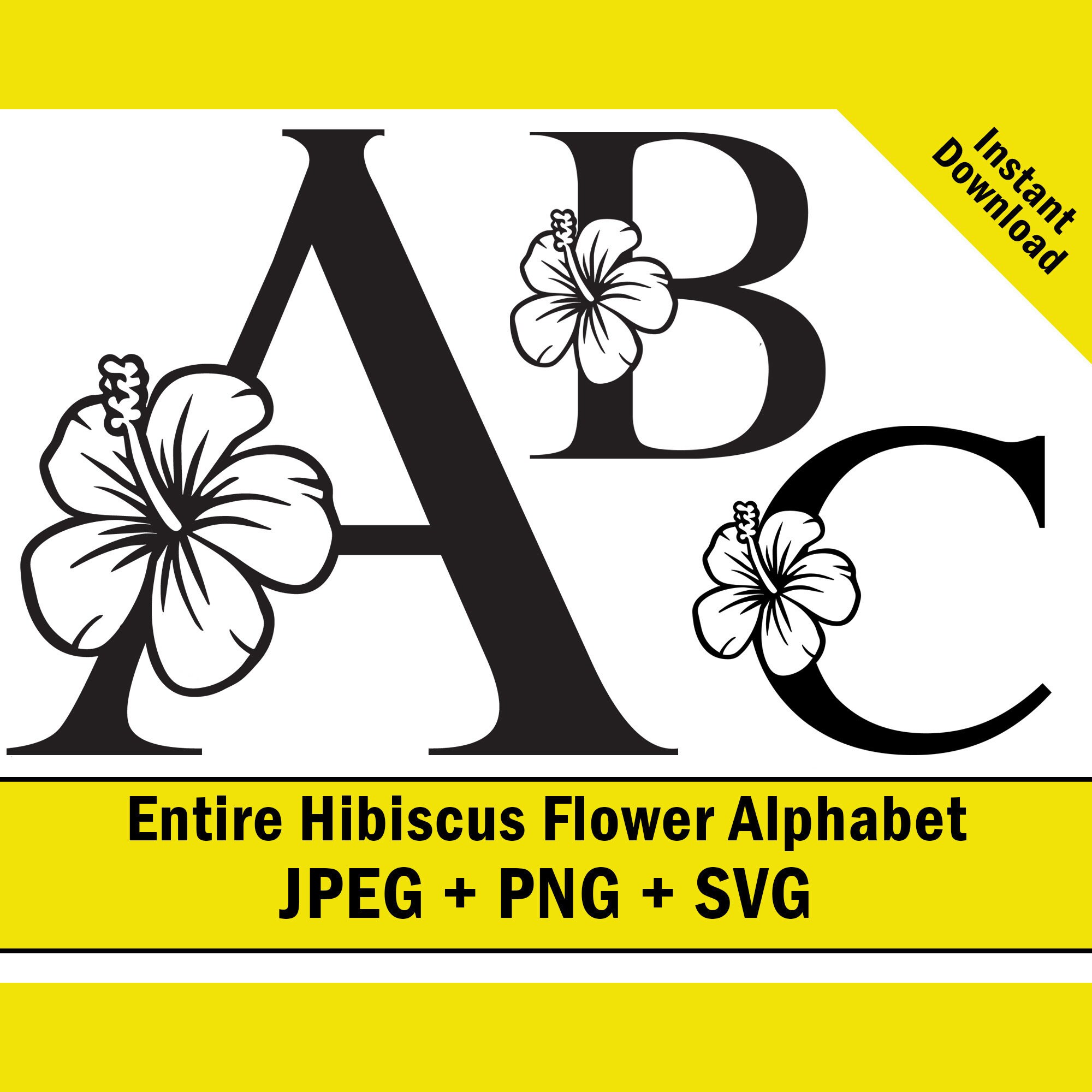Hawaiian Monogram Alphabet Digital Download SVG JPEG PNG Hibiscus ...