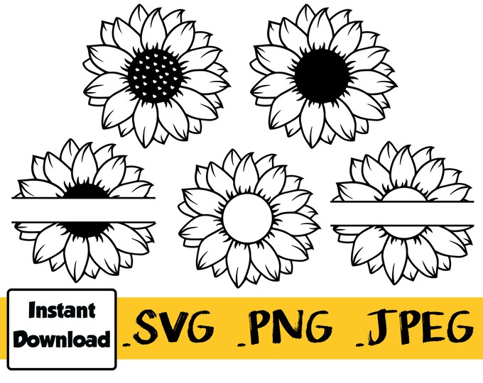 Sunflower Bundle Monogram Split Sunflower Digital Download SVG JPEG PNG ...