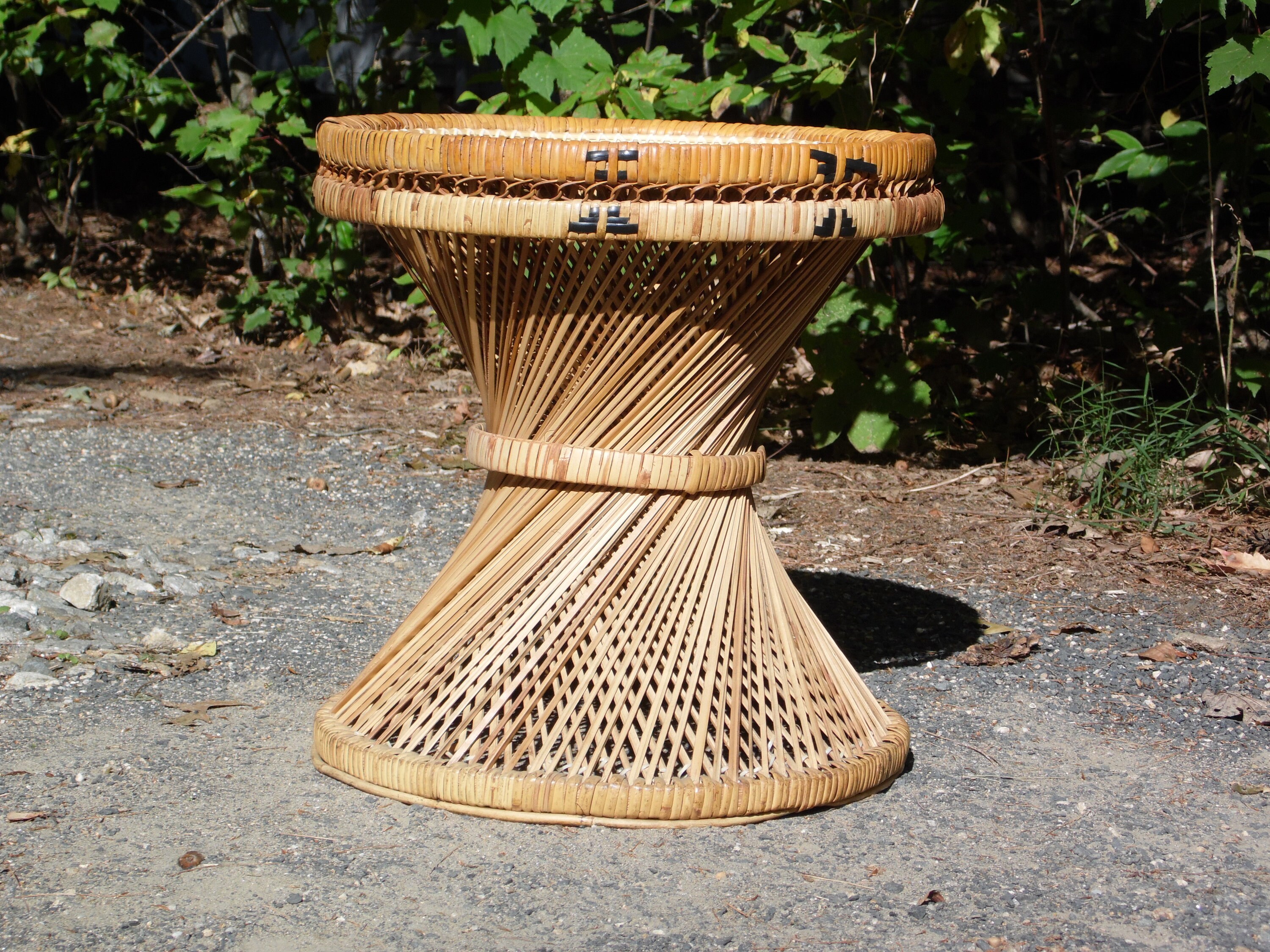 Vintage Mid Century Twisted Rattan Wicker Hourglass Stool Ottoman Side ...