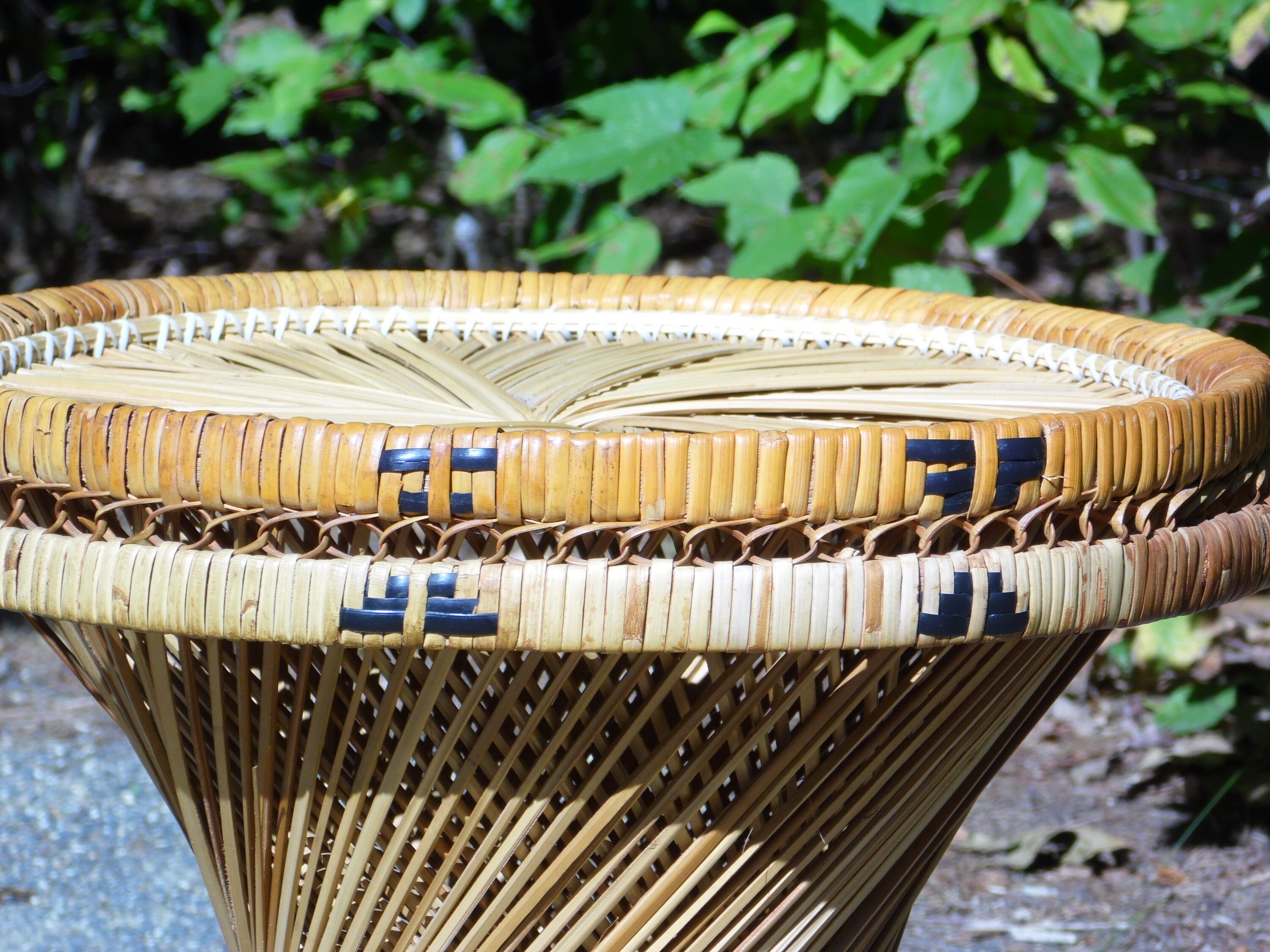 Vintage Mid Century Twisted Rattan Wicker Hourglass Stool Ottoman Side ...