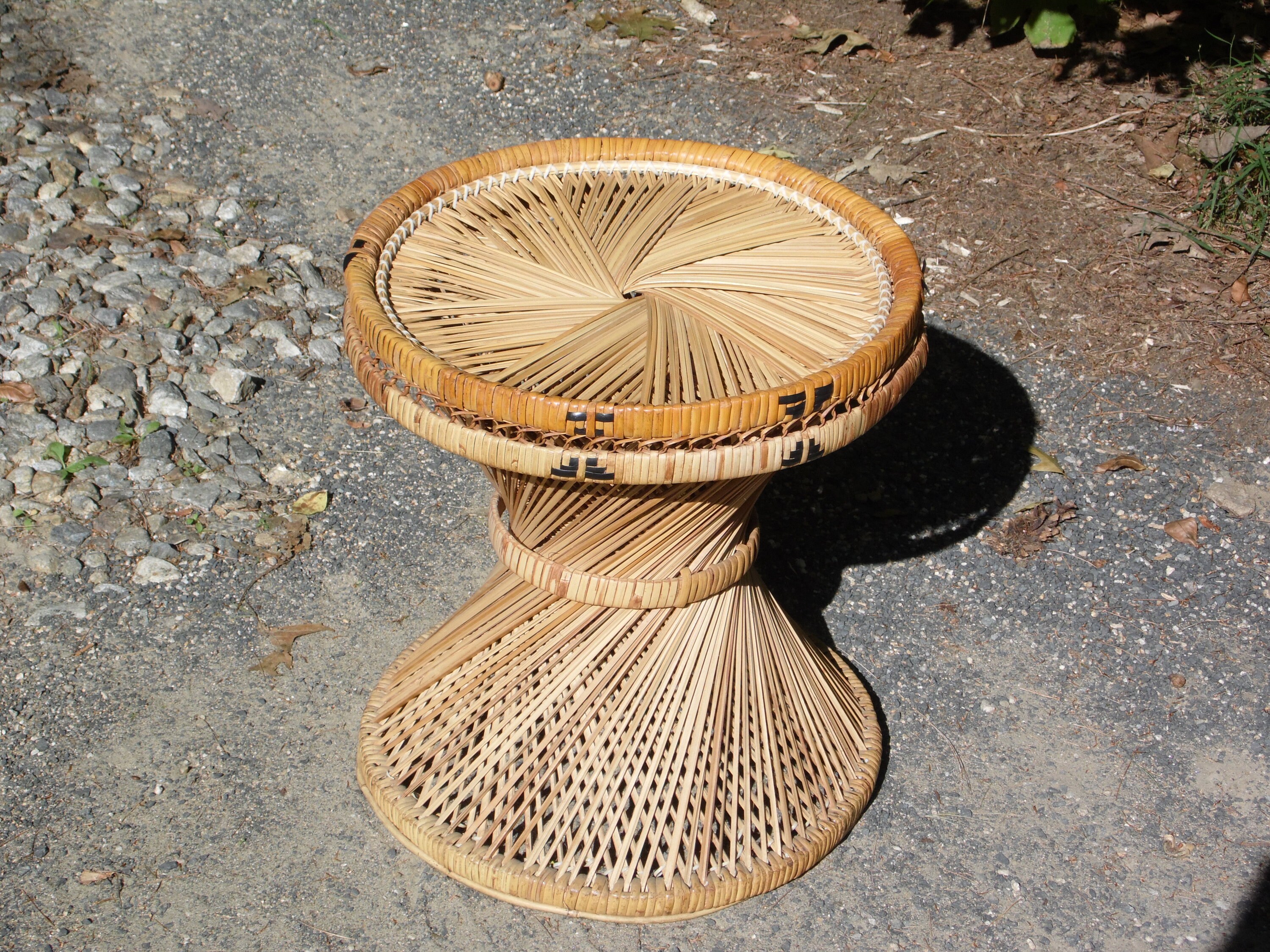 Vintage Mid Century Twisted Rattan Wicker Hourglass Stool Ottoman Side ...
