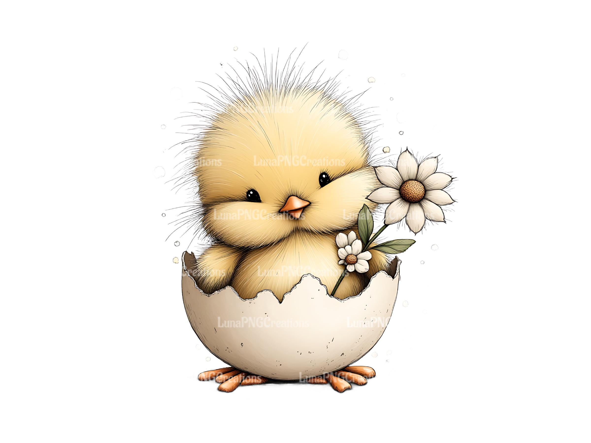 Easter Chick Clipart PNG, Spring Baby Chicken Art, Whimsical Easter Egg ...