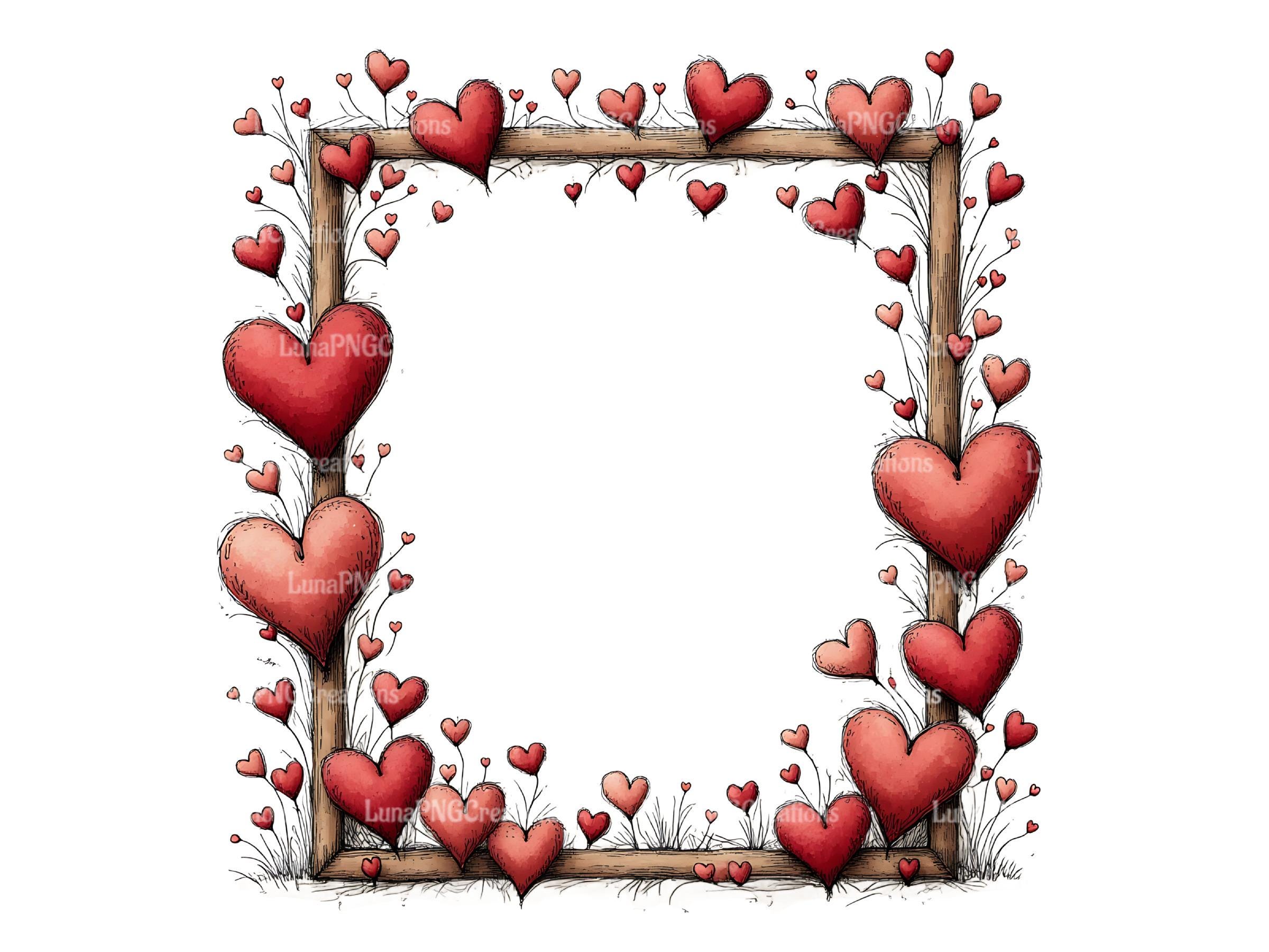14 Valentine Frame PNG, Heart Borders Clipart, Love Scrapbook Graphics ...