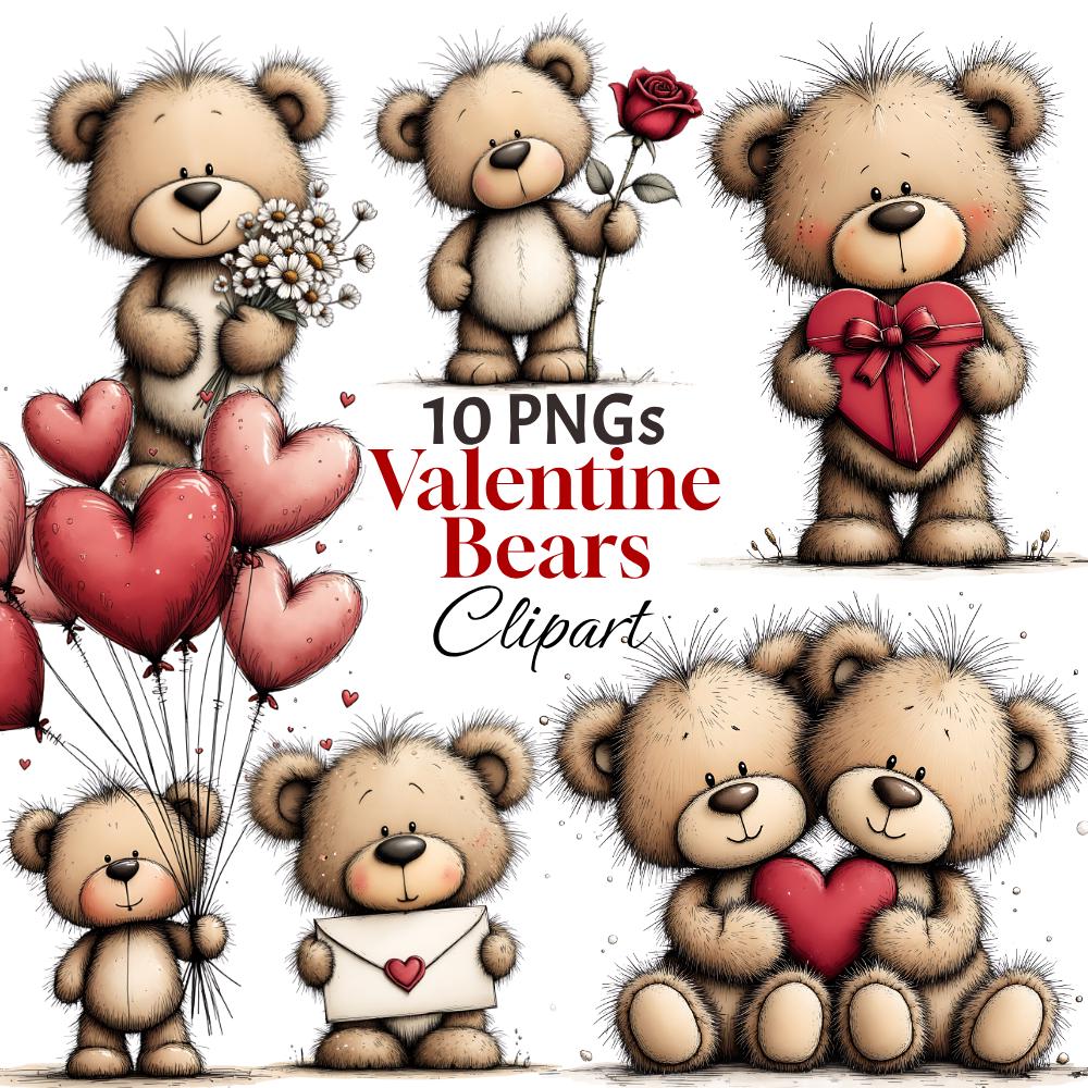Valentine Bears Clipart PNG, Cute Teddy Bear Download, Love Heart ...
