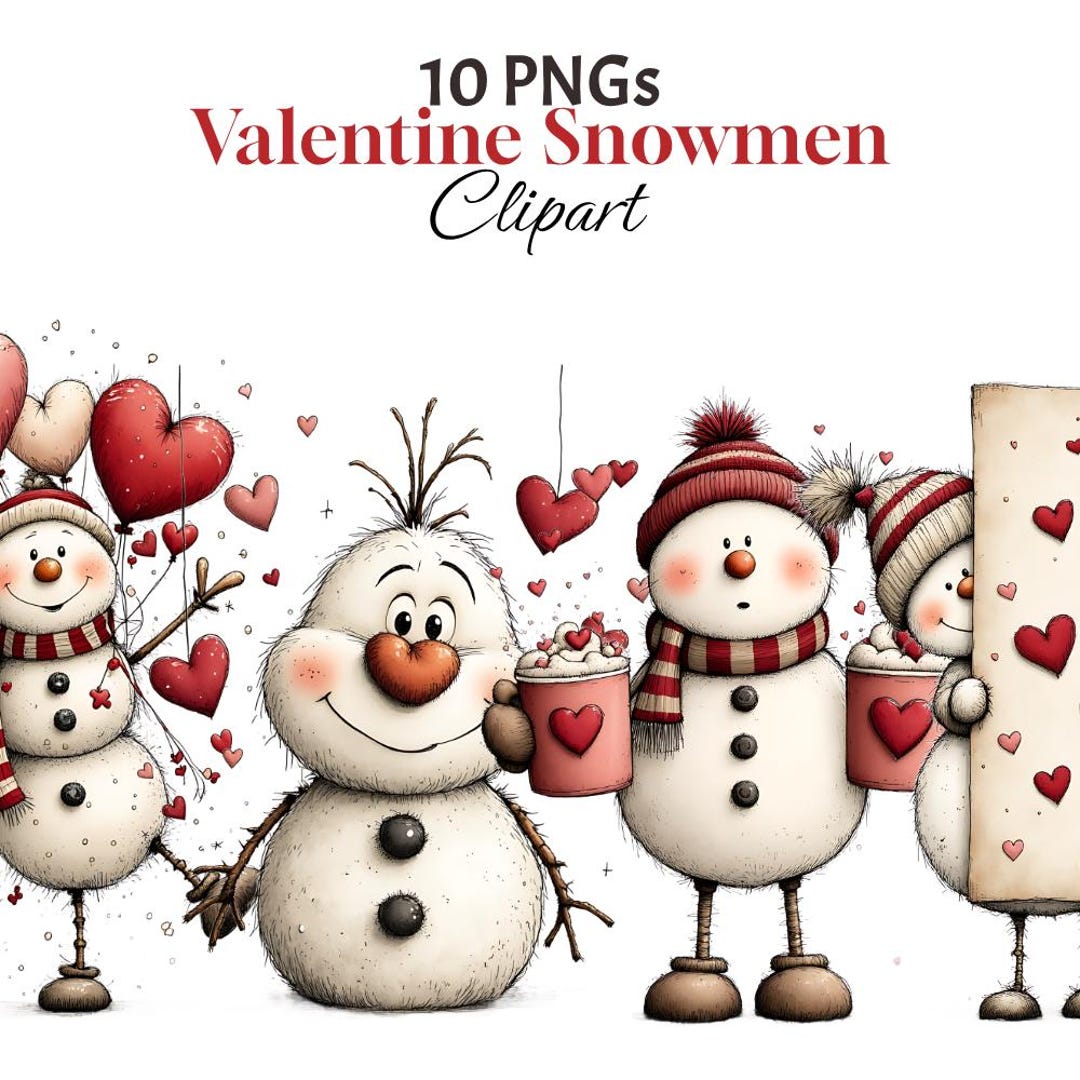 Valentine Snowmen Clipart, Heart Decor PNG (digital Download) - Etsy
