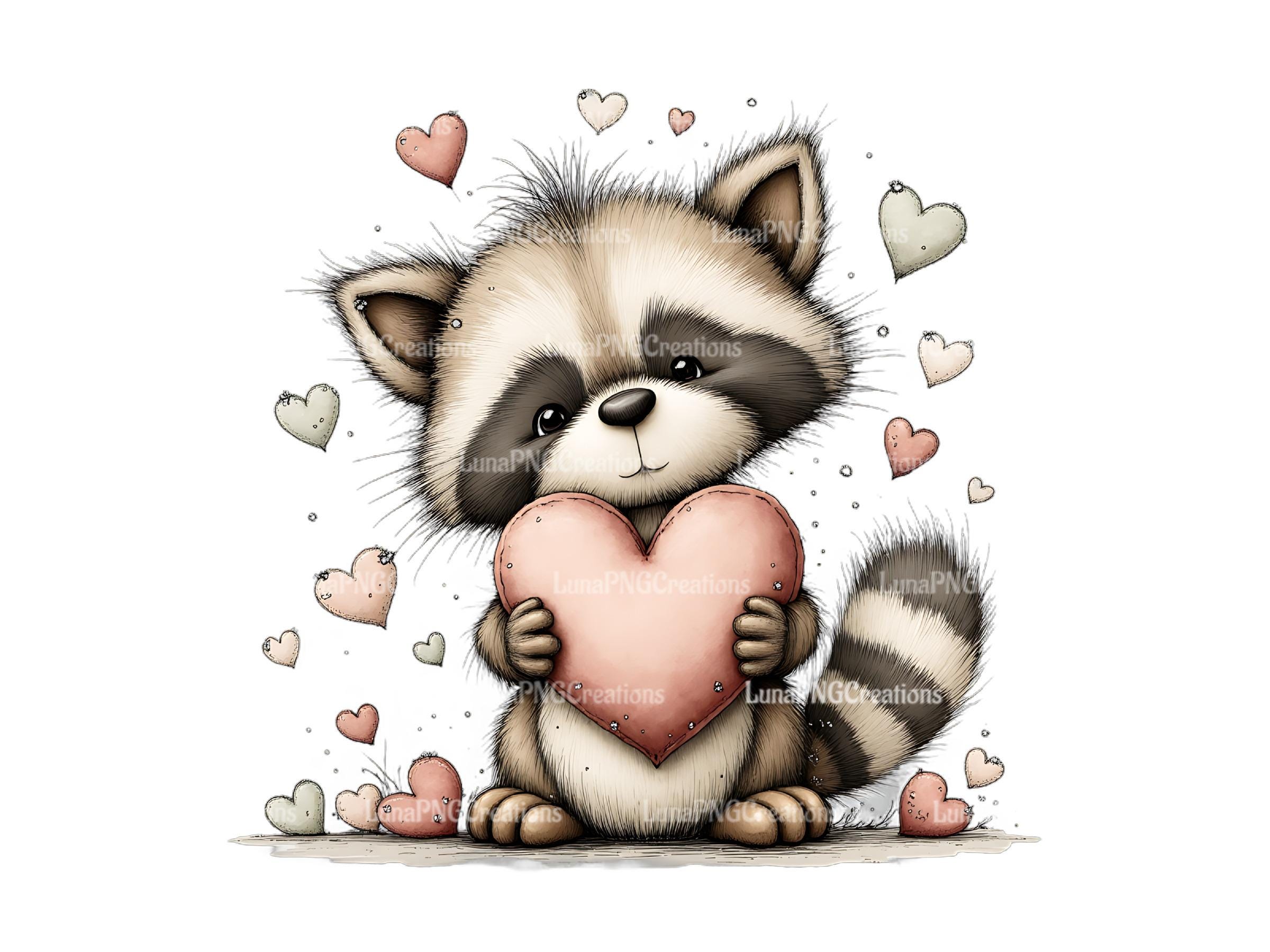 Valentine Woodland Animals Clipart, Heart Designs (PNG Digital Download ...