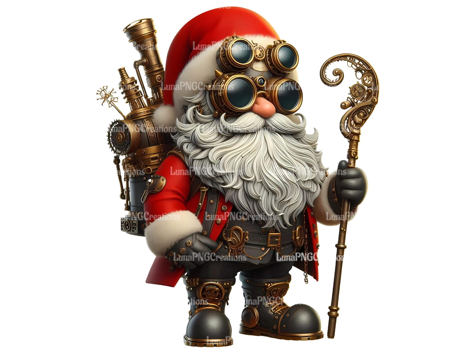 4 Steampunk Santa Clipart PNG, Christmas Digital Download, Gearwork ...