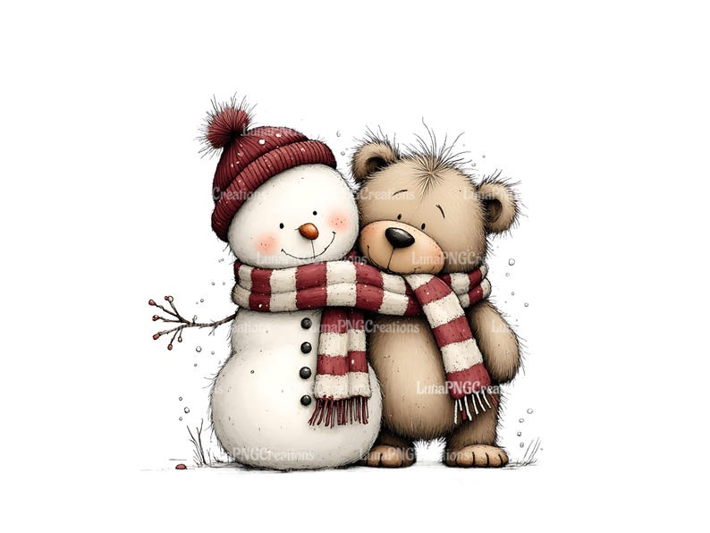 Snowman and Friends Clipart, Winter Holiday PNG Bundle (digital ...