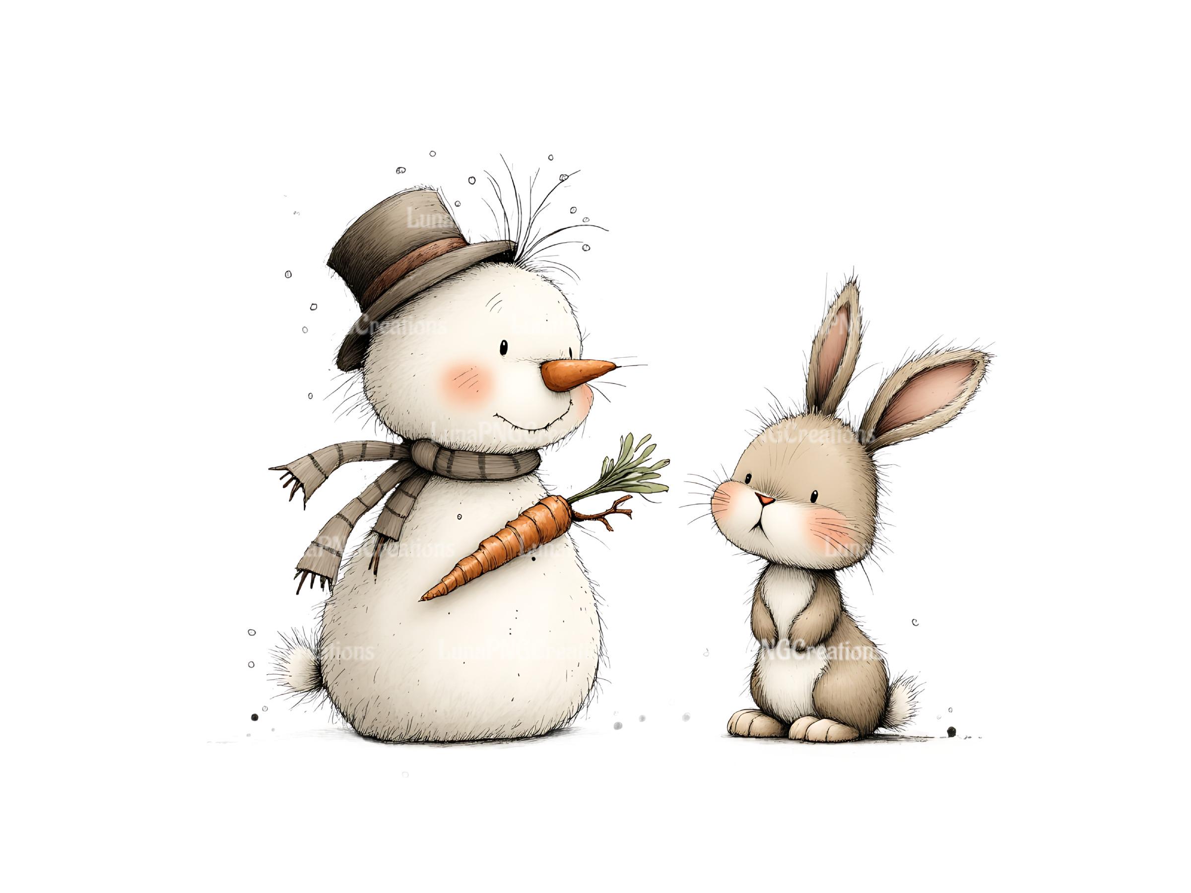 Snowman and Friends Clipart, Winter Holiday PNG Bundle (digital ...