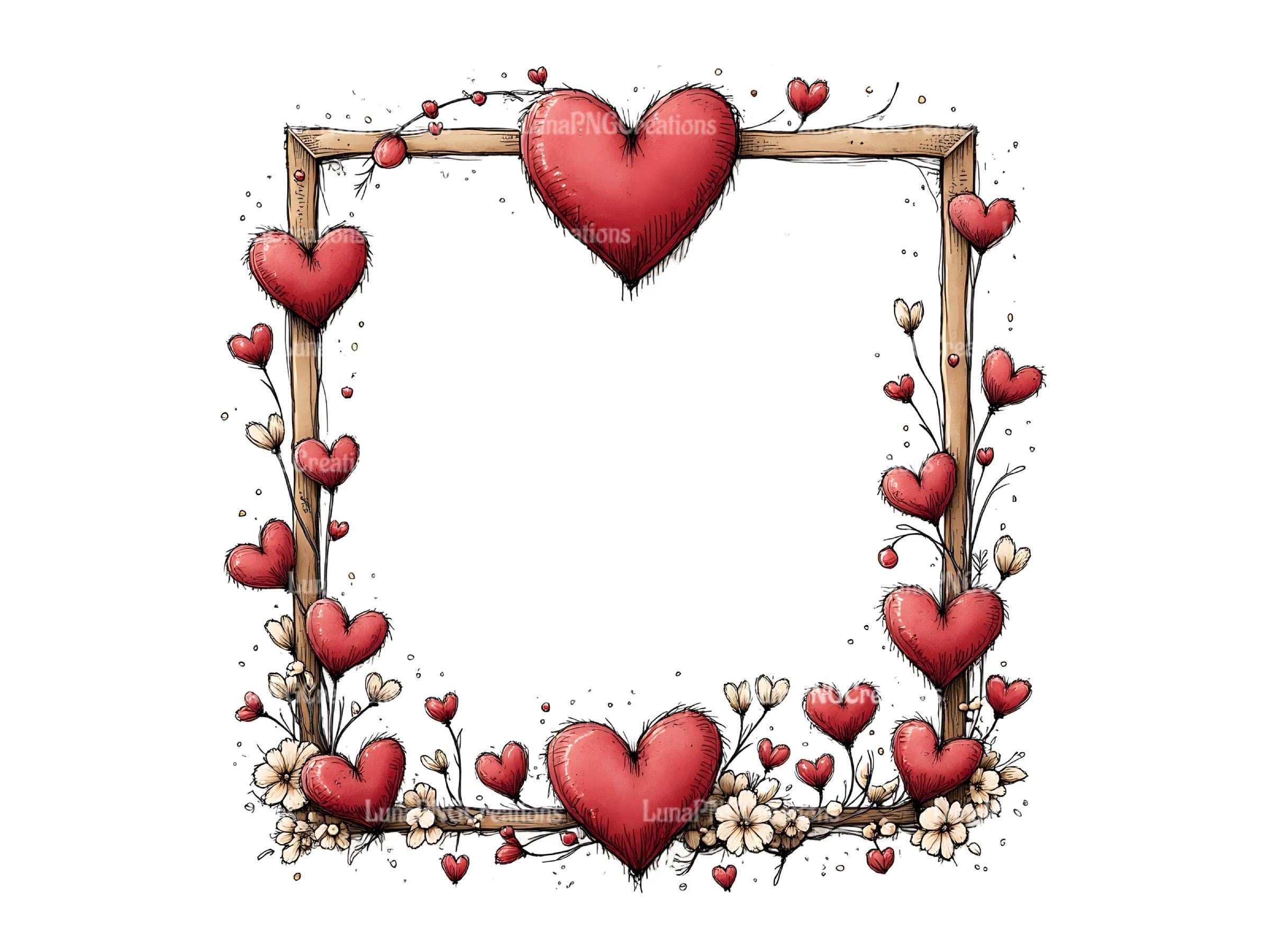 14 Valentine Frame PNG, Heart Borders Clipart, Love Scrapbook Graphics ...