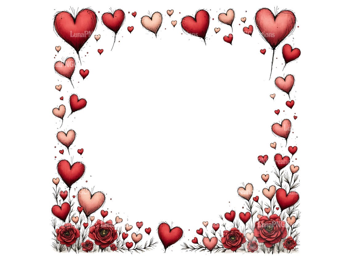 14 Valentine Frame PNG, Heart Borders Clipart, Love Scrapbook Graphics ...