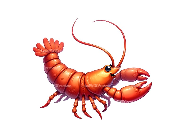 Crawfish Lobster Clipart PNG, Cartoon Sea Creature, Digital Download ...