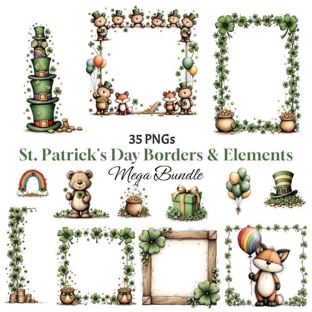 St Patricks Day Frame Clipart, Borders Lucky Shamrock, Whimsical Irish ...