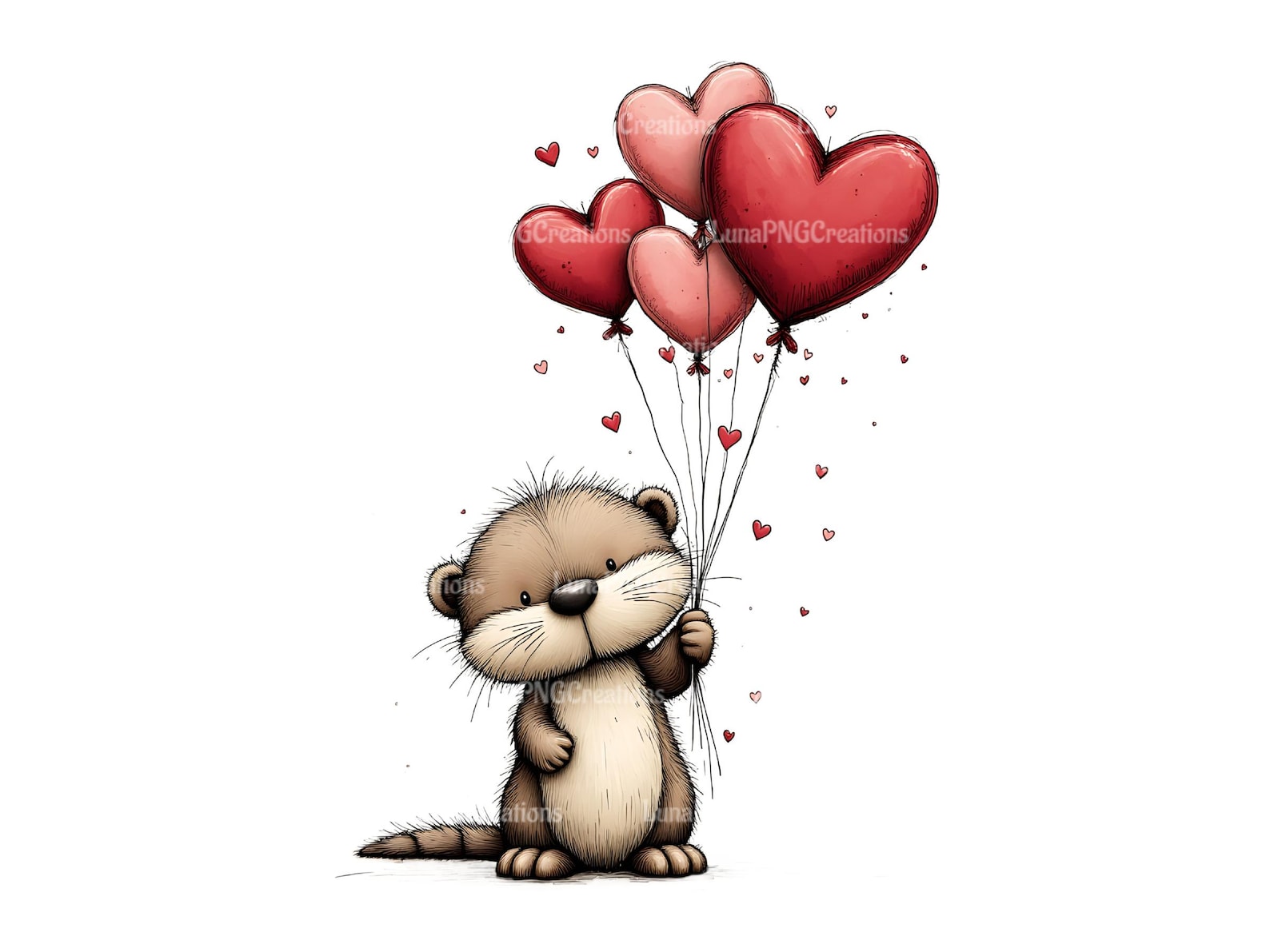 10 Otter Valentine Clipart PNG, Cute Animal Illustration, Hearts ...