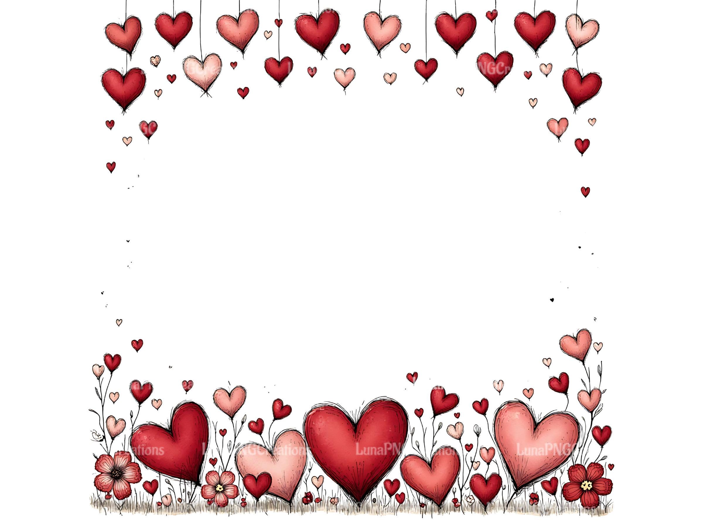 14 Valentine Frame PNG, Heart Borders Clipart, Love Scrapbook Graphics ...