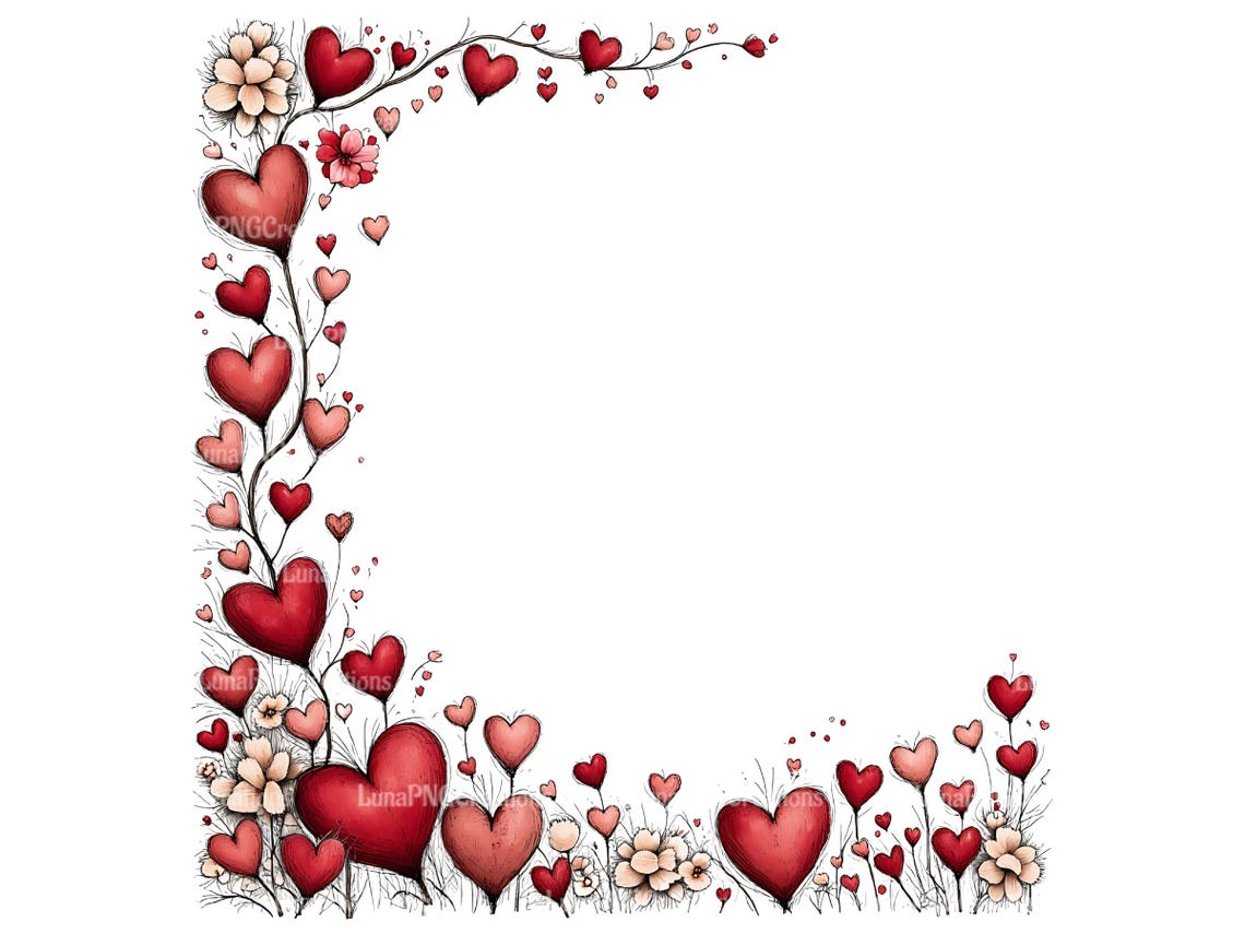 14 Valentine Frame PNG, Heart Borders Clipart, Love Scrapbook Graphics ...